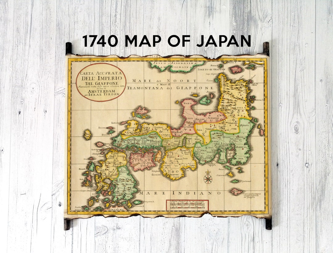 1740 Map of Japan on Handmade Scroll, Japan Old Map, Ancient Map of ...