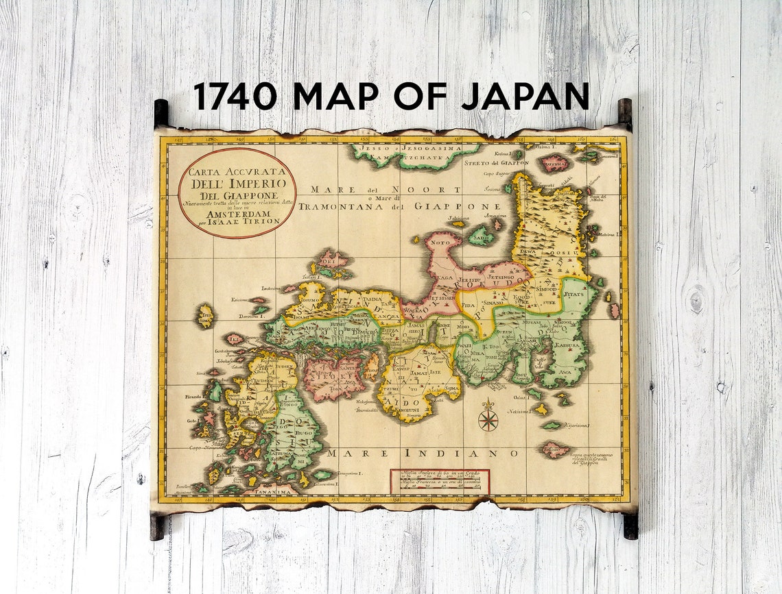 1740 Map of Japan on Handmade Scroll, Japan Old Map, Ancient Map of ...