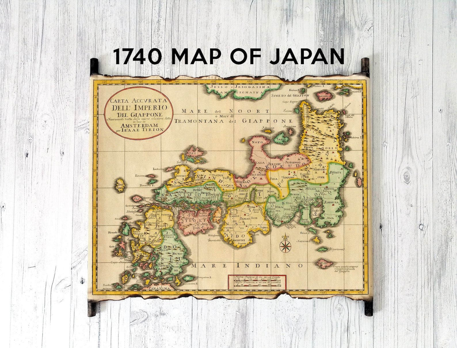 1740 Map of Japan on Handmade Scroll, Japan Old Map, Ancient Map of ...