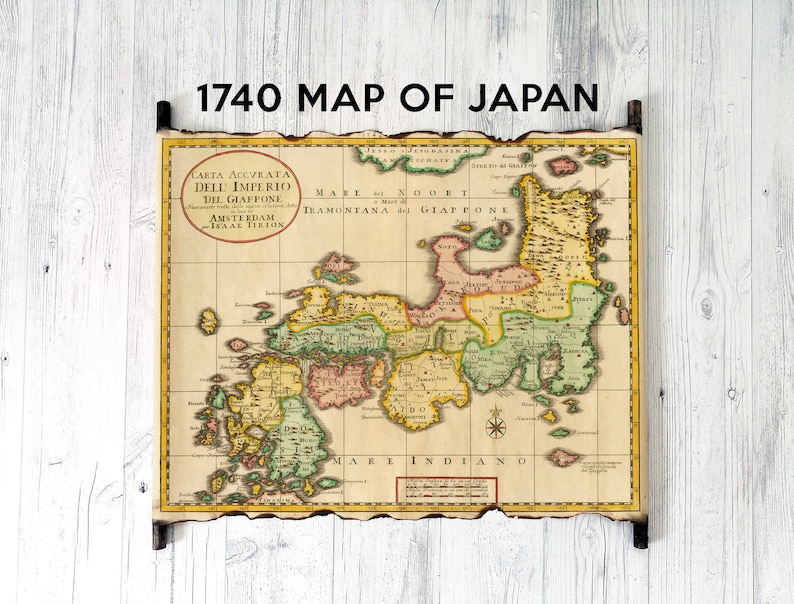 1740 Map of Japan on Handmade Scroll, Japan Old Map, Ancient Map of ...