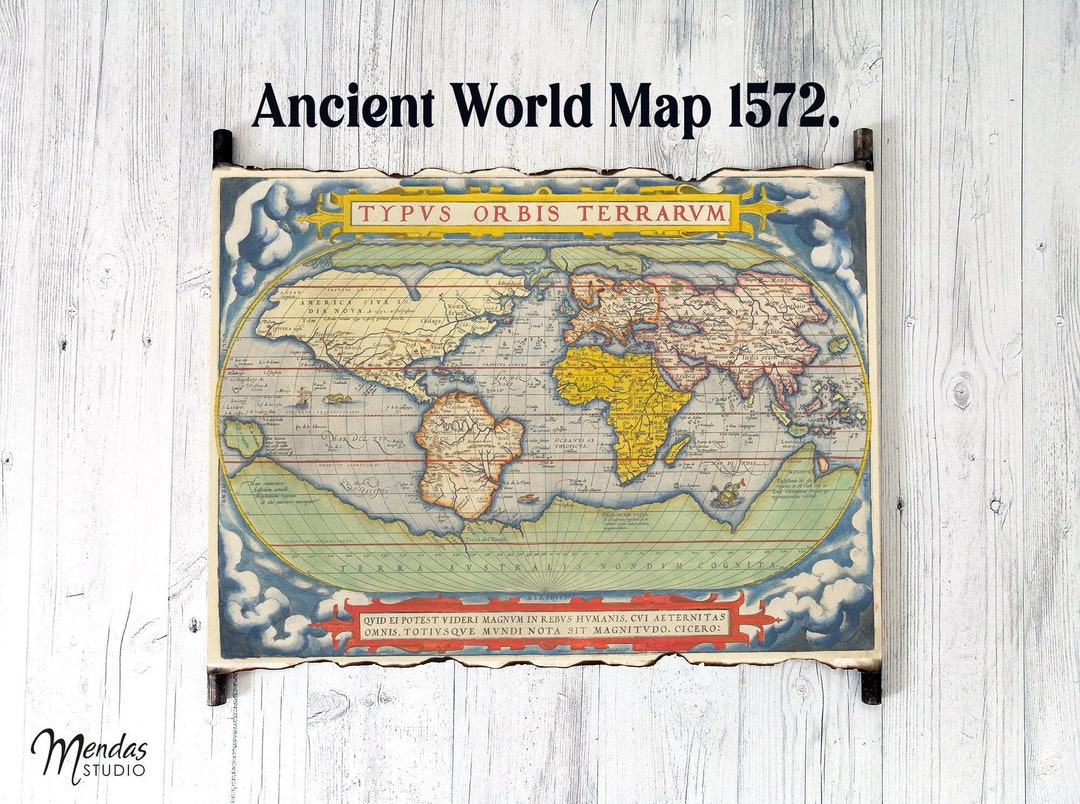 Antique Map of the World 1572 by Abraham Ortelius, Vintage World Map on ...
