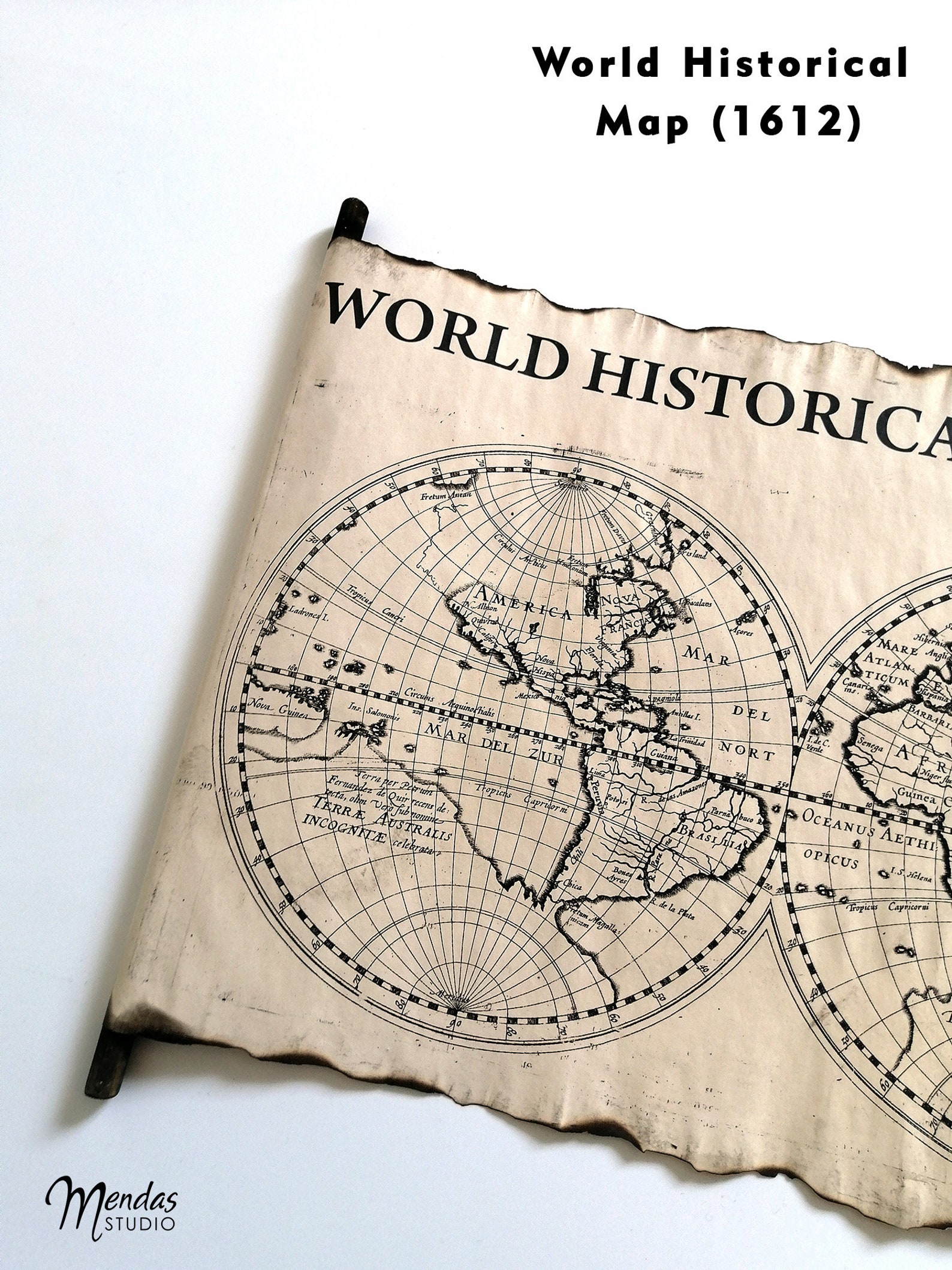 World Historical Map (1612) Scroll, Old World Map, Vintage World Map on ...