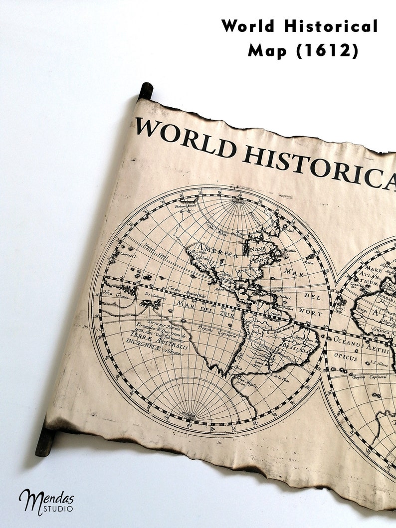 World Historical Map (1612) Scroll, Old World Map, Vintage World Map on ...
