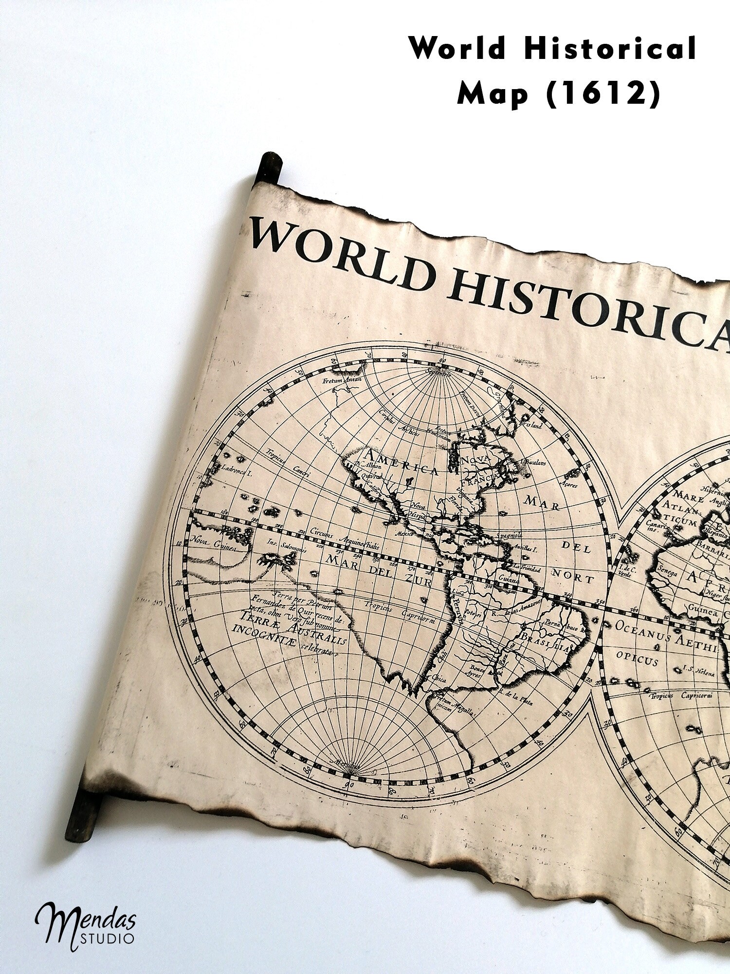 World Historical Map (1612) Scroll, Old World Map, Vintage World Map on ...