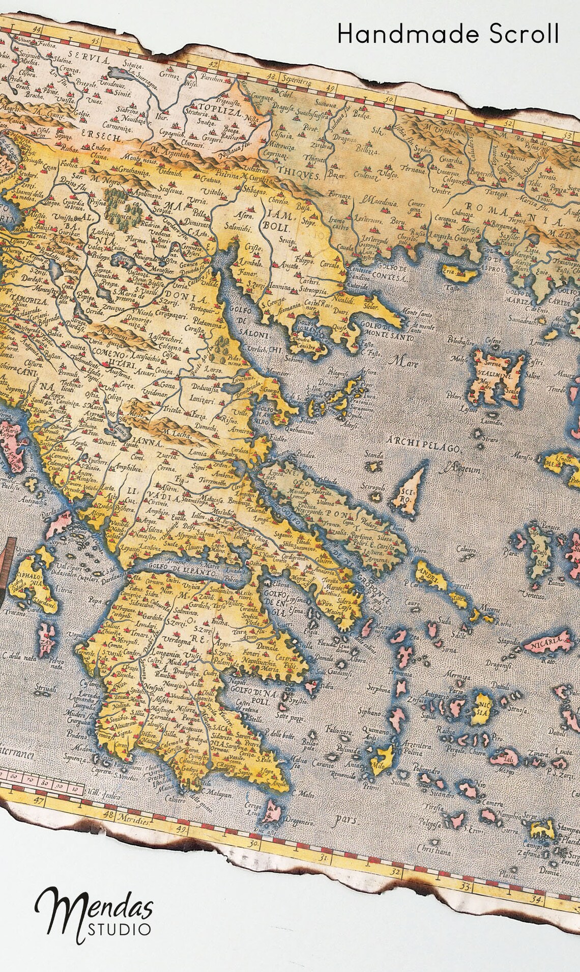 1584 Map of Greece and the Aegean Sea by Abraham Ortelius on Handmade ...