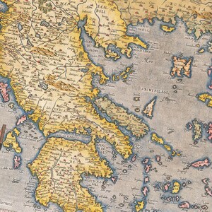 1584 Map of Greece and the Aegean Sea by Abraham Ortelius on Handmade ...