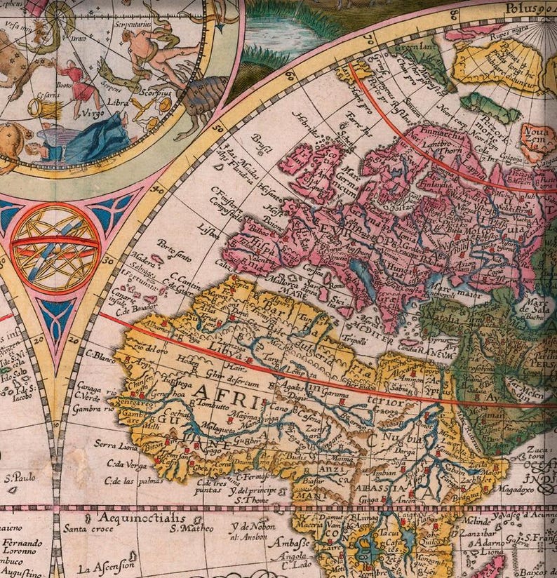 1594 Double Hemisphere Old World Map, Poster Map, Handmade Scroll, 1594 Double Hemisphere World ...