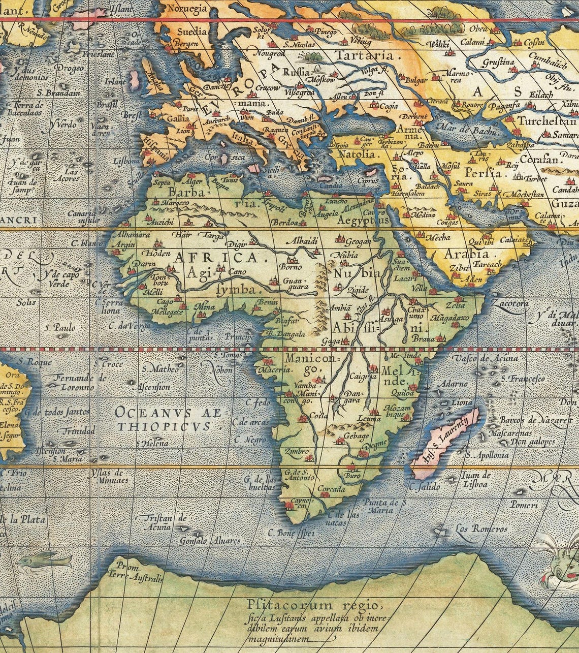 1595 Vintage World Map by Abraham Ortelius, Theatrum Orbis Terrarum ...