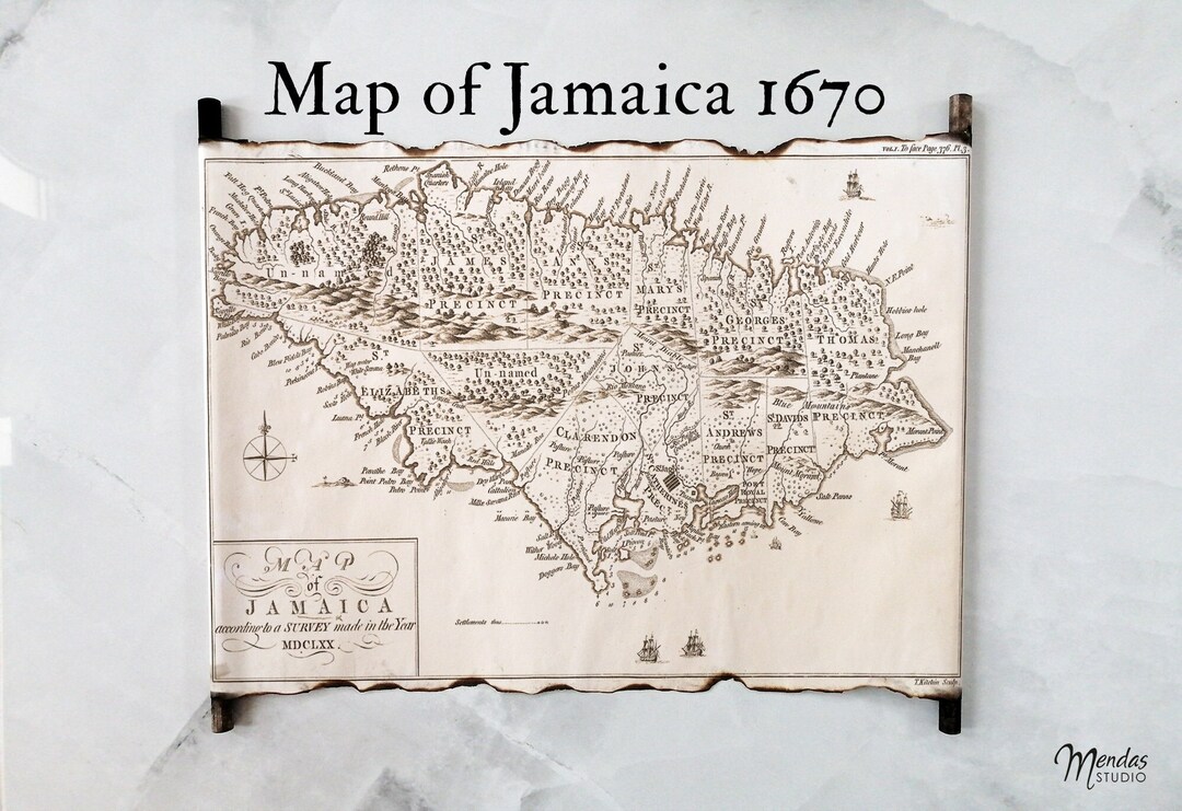Vintage Map of Jamaica 1670 on Handmade Scroll, Old Antique MAP of ...