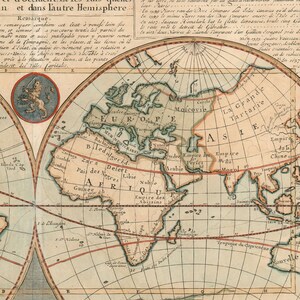 Old Map of the World, Vintage World Map, Interesting Double Hemisphere ...