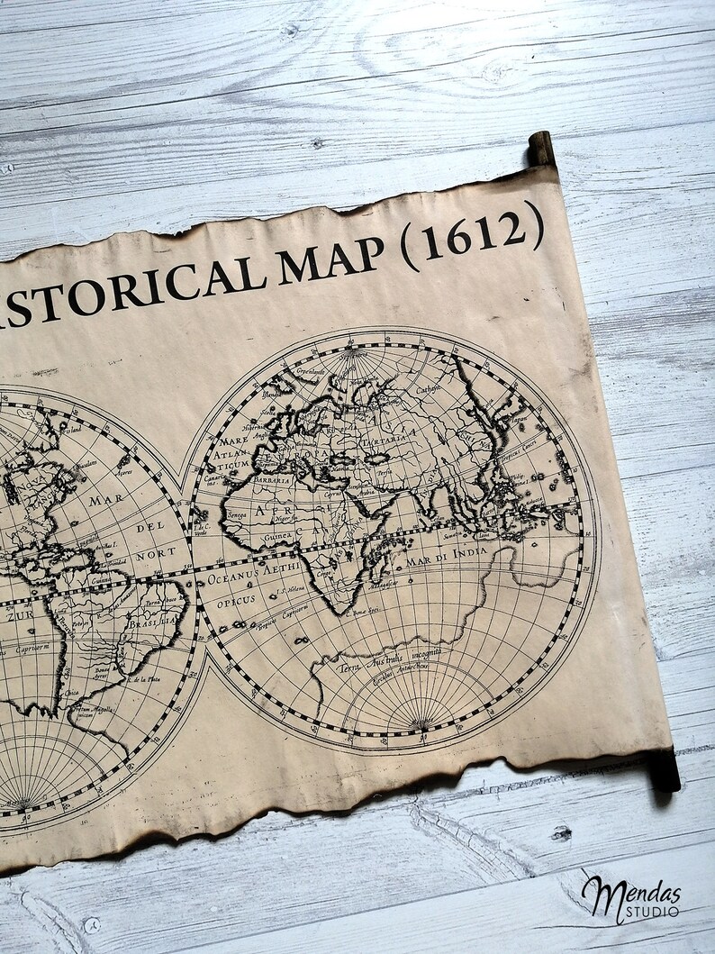 World Historical Map (1612) Scroll, Old World Map, Vintage World Map on ...