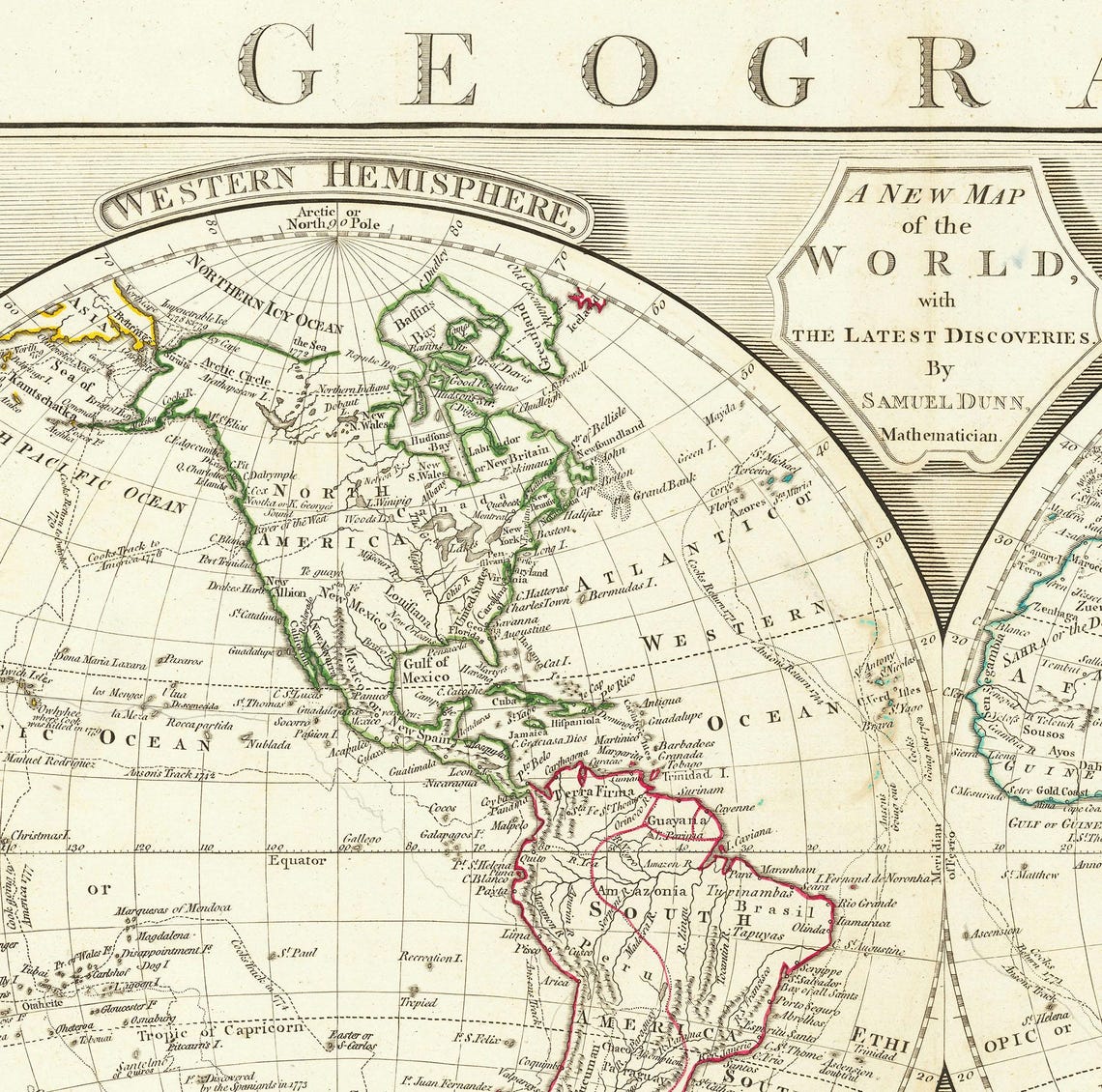 Map of the World 1794. by Cartographer Samuel Dunn, Geography or ...