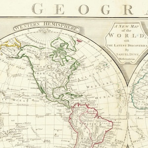 Map of the World 1794. by Cartographer Samuel Dunn, Geography or ...