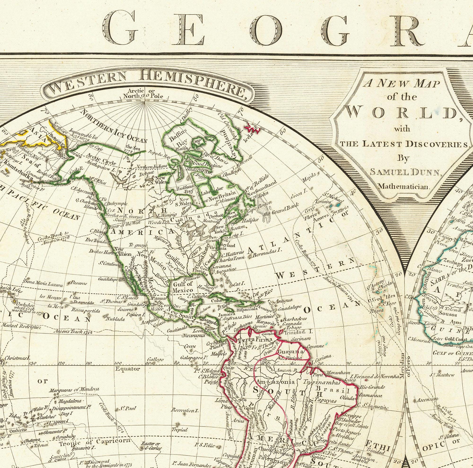 Map of the World 1794. by Cartographer Samuel Dunn, Geography or ...