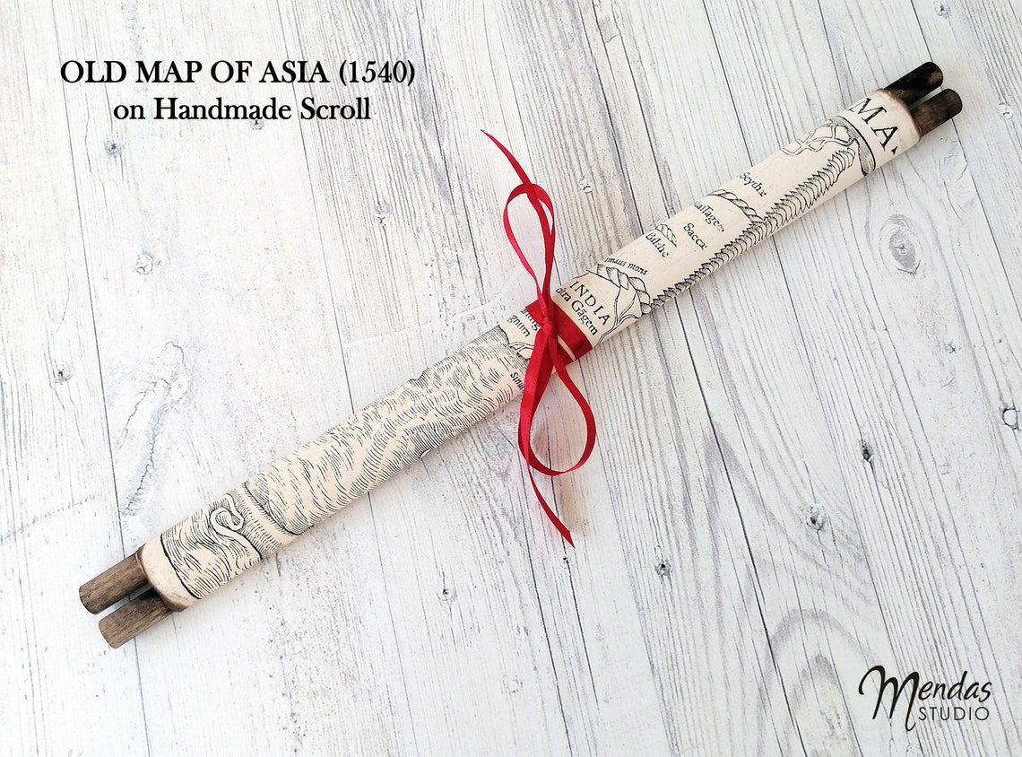 Old Map of Asia 1540 on Handmade Scroll, India Extrema XIX Nova Tabula ...