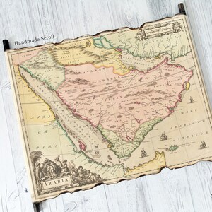 Old Map of Arabia 1661 on Handmade Scroll, Vintage Map of Arabian ...