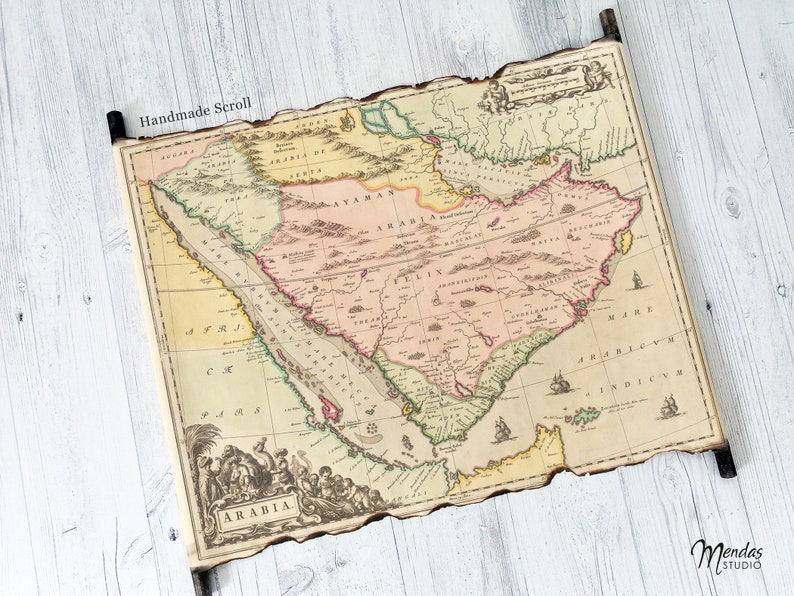Old Map of Arabia 1661 on Handmade Scroll, Vintage Map of Arabian ...