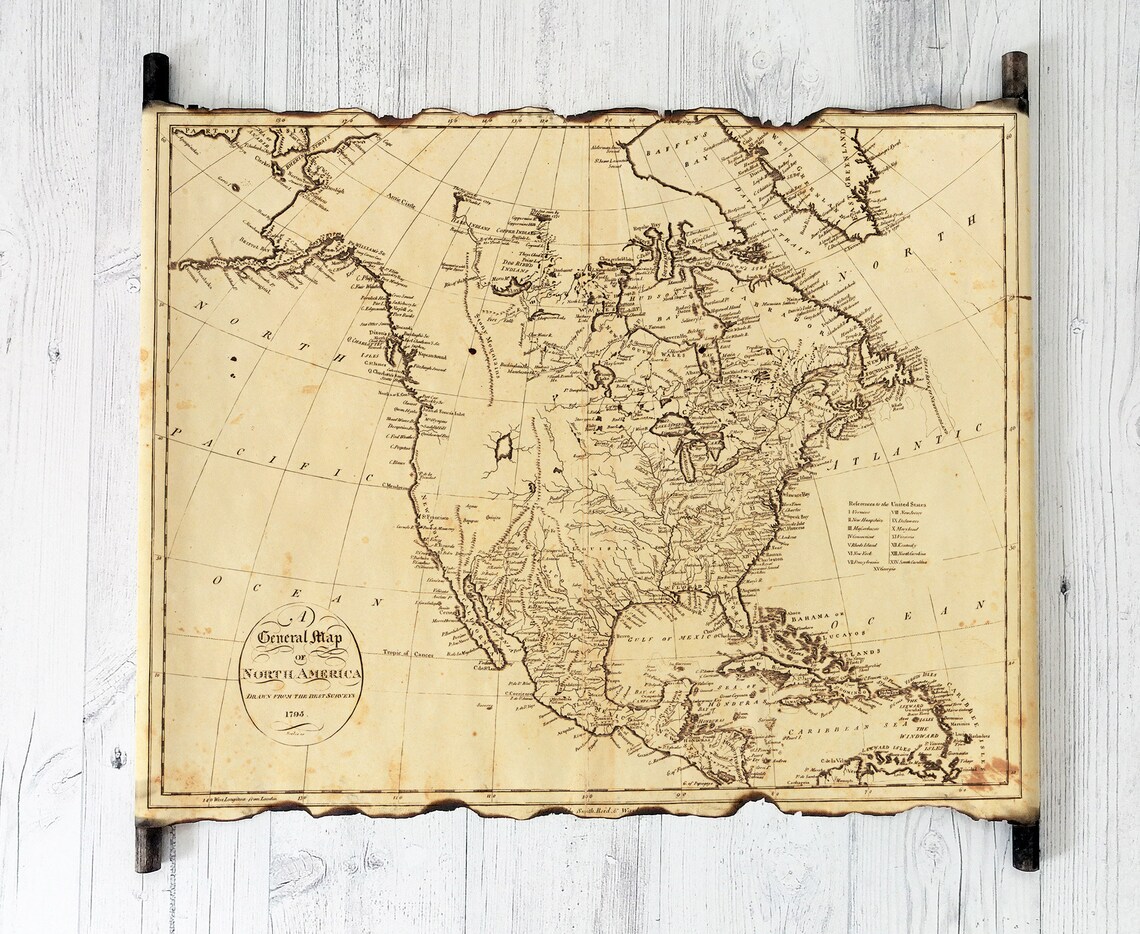 Vintage Map of North America 1795, General Map of North America Drawn ...