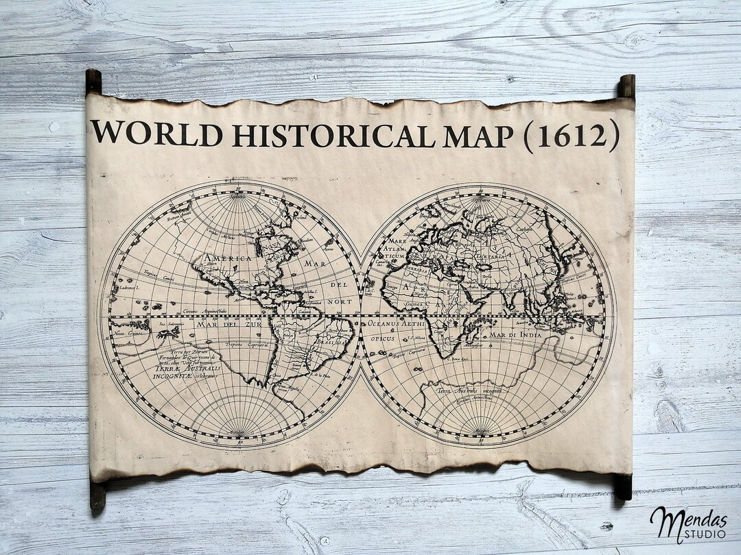 World Historical Map (1612) Scroll, Old World Map, Vintage World Map on ...