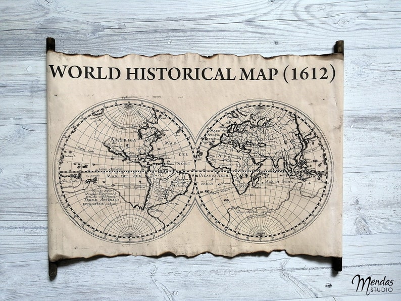 World Historical Map 1612 Scroll Old World Map Vintage - Etsy