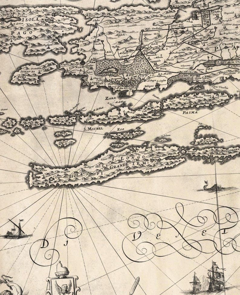 1650 Old Map of Dalmatia & Croatia on Handmade Scroll, Atlantis Majoris ...