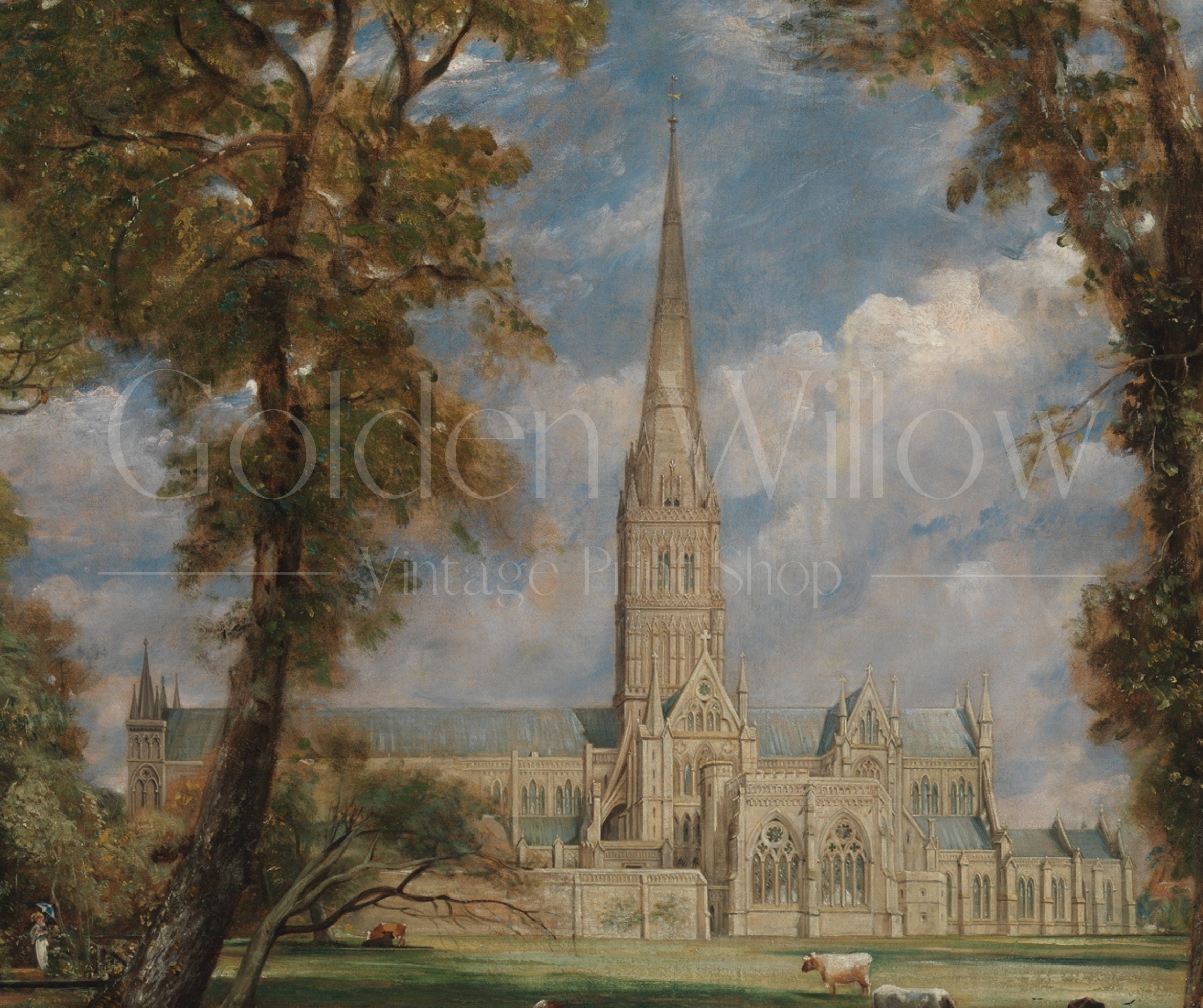 Vintage Landscape Painting PRINTABLE / Gothic Cathedral / Digital Download Art - Etsy