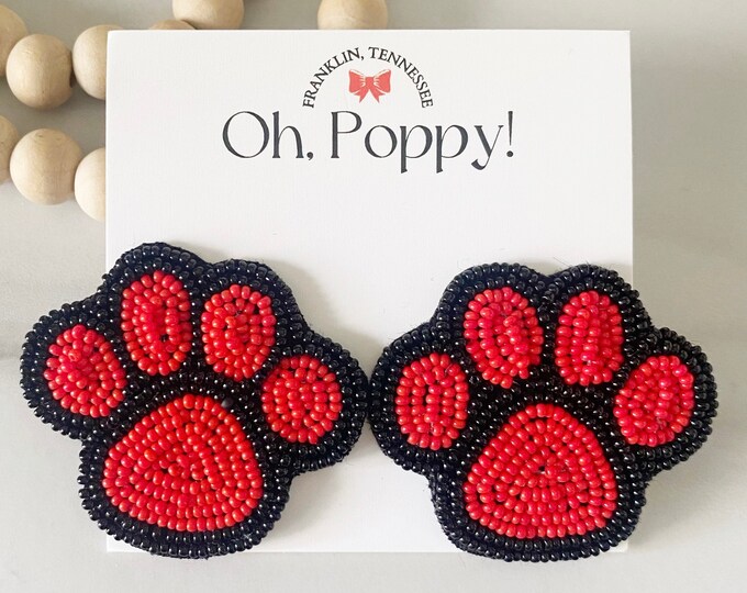 Red and Black PAW Game Day Earrings | UGA Georgia Bulldogs Gameday ...