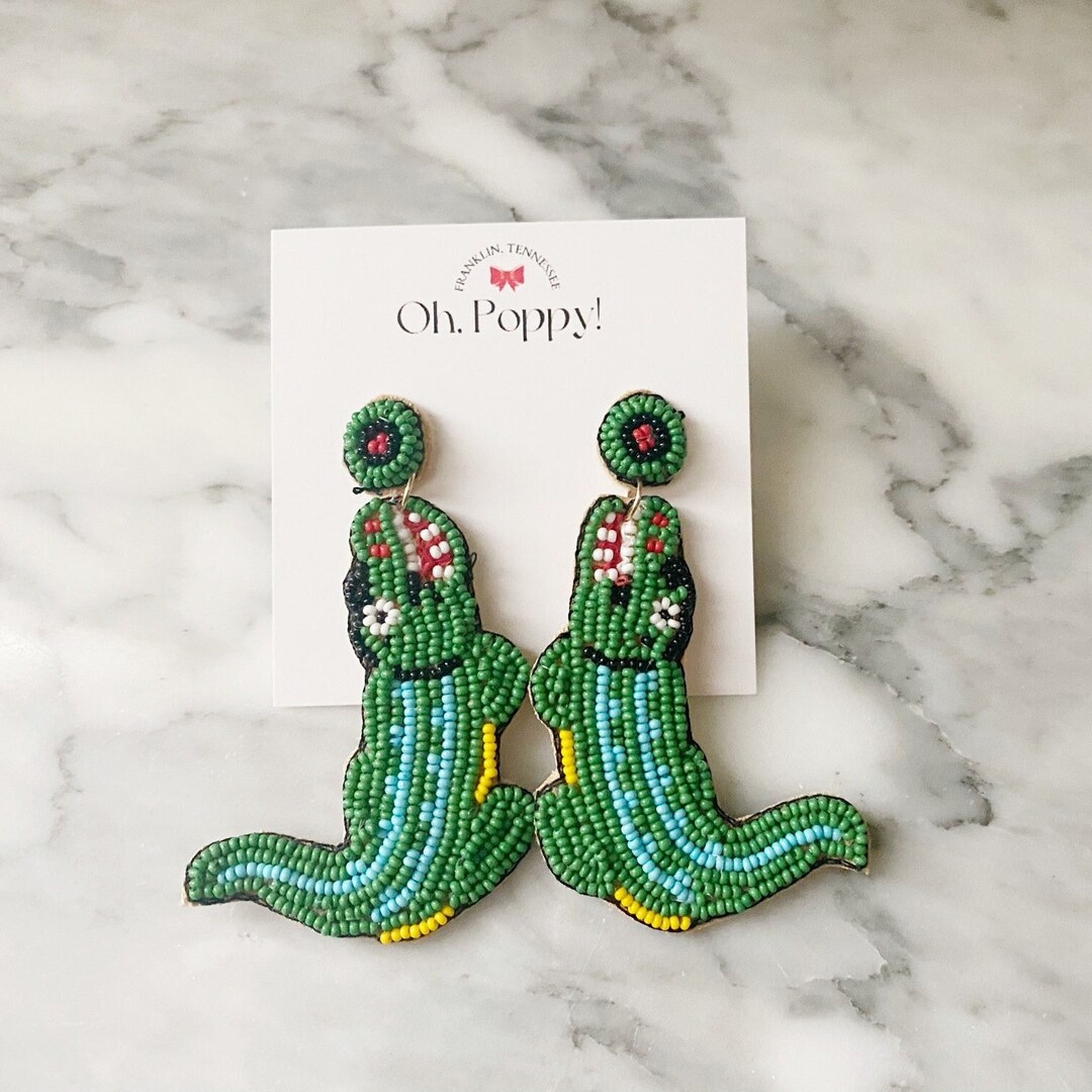 Green Alligator Beaded Earrings: Florida Gator Game Day Jewelry - Etsy