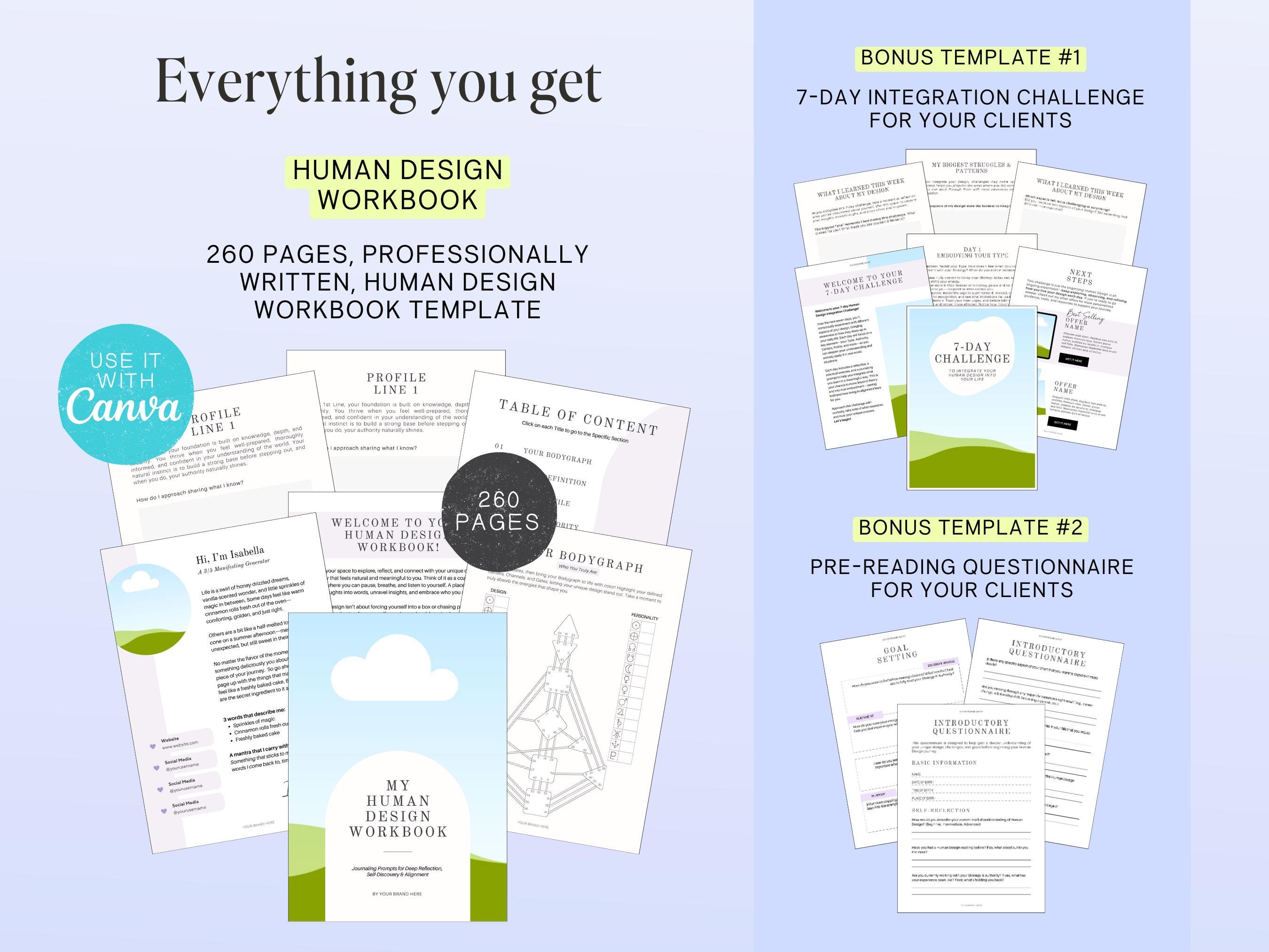 Human Design Workbook Template: Client Guide & Chart (canva Template ...