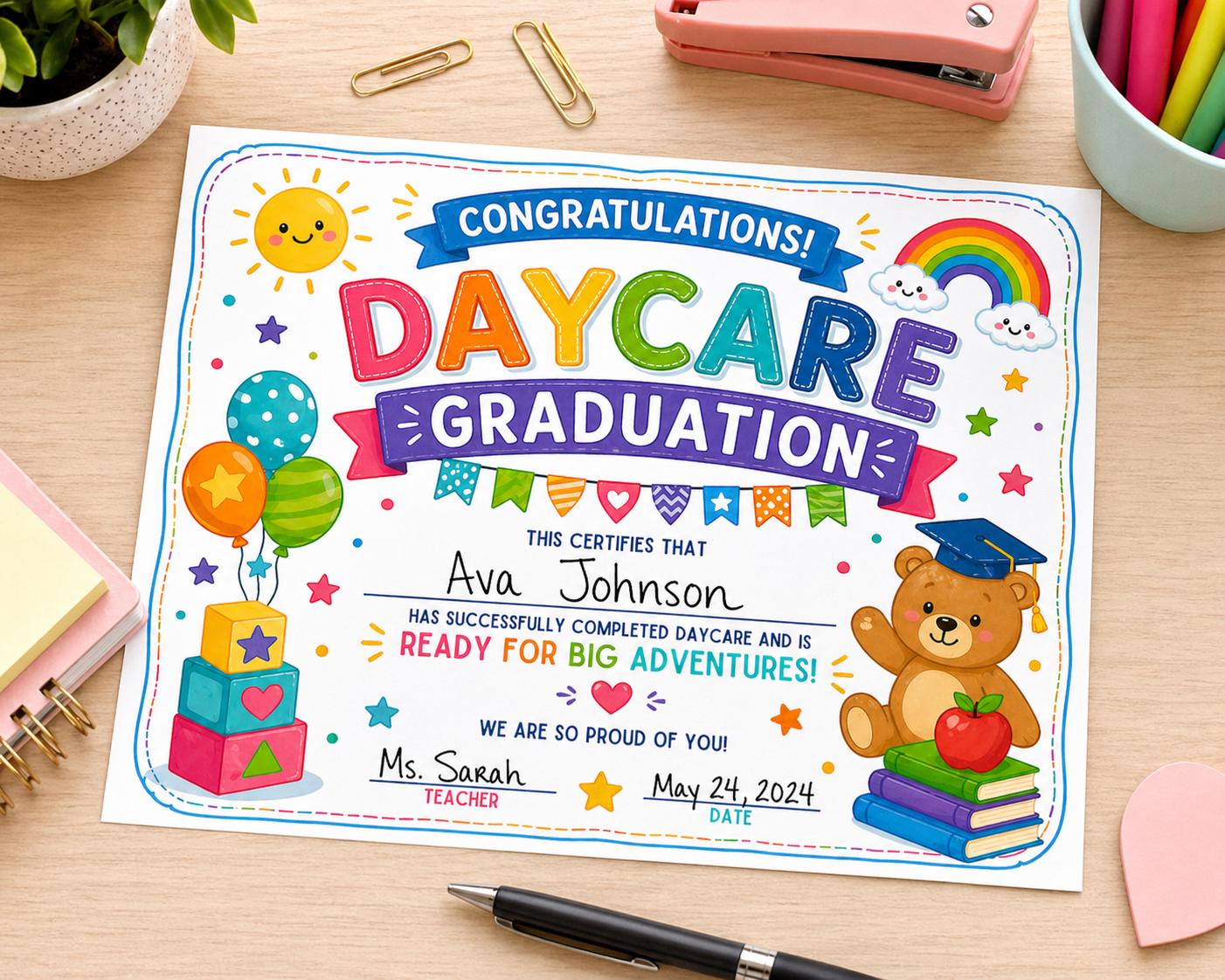 Daycare Graduation Certificate Printable | Preschool Diploma PDF ...