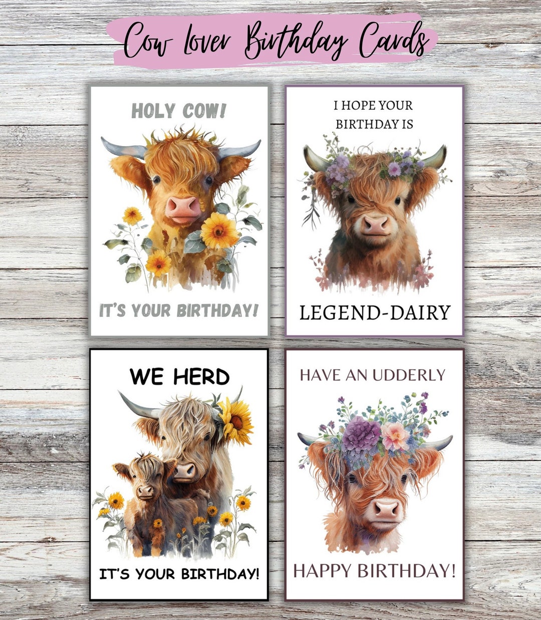 Printable Birthday Cards | Funny | Cow Lover | Punny | Instant Download ...