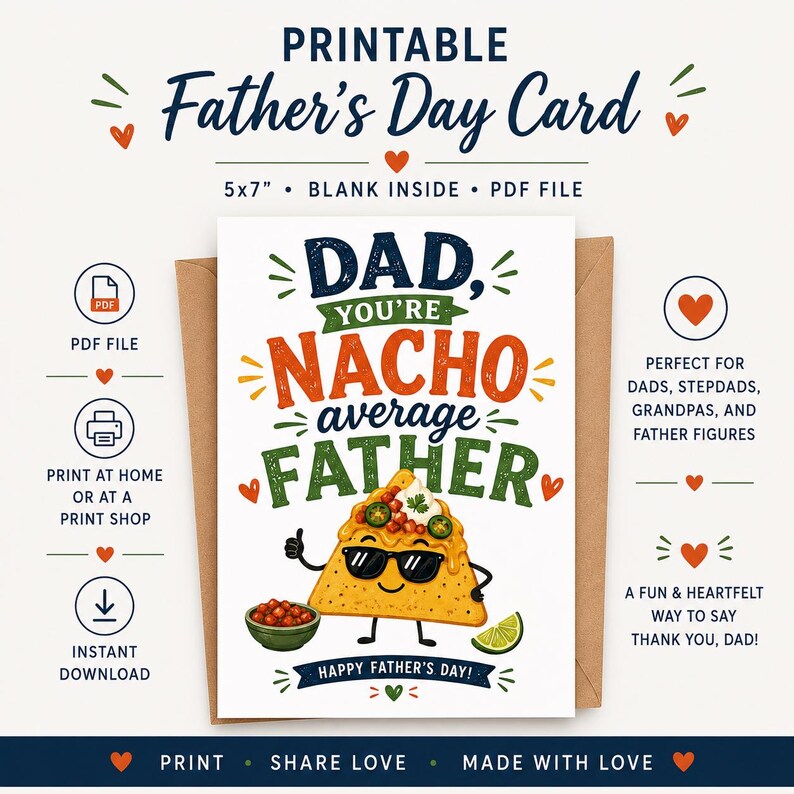 Funny Printable Father’s Day Card | Nacho Average Father Card | 5x7 PDF ...