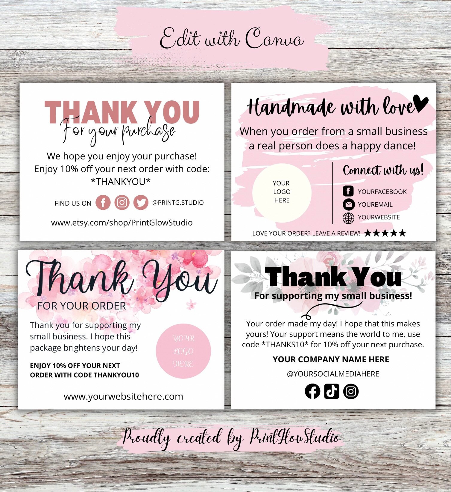 4 Thank You Card Bundle | Small Business Thank You Card | Etsy Shop ...