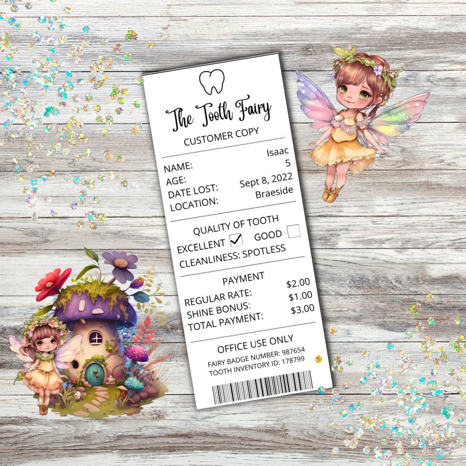 Tooth Fairy Receipt Instant Download Printable Tooth Receipt Editable ...