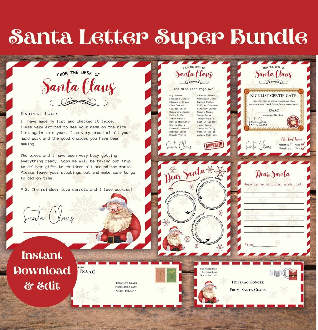 Letter From Santa BUNDLE | Instant Download | Personalized | Editable ...