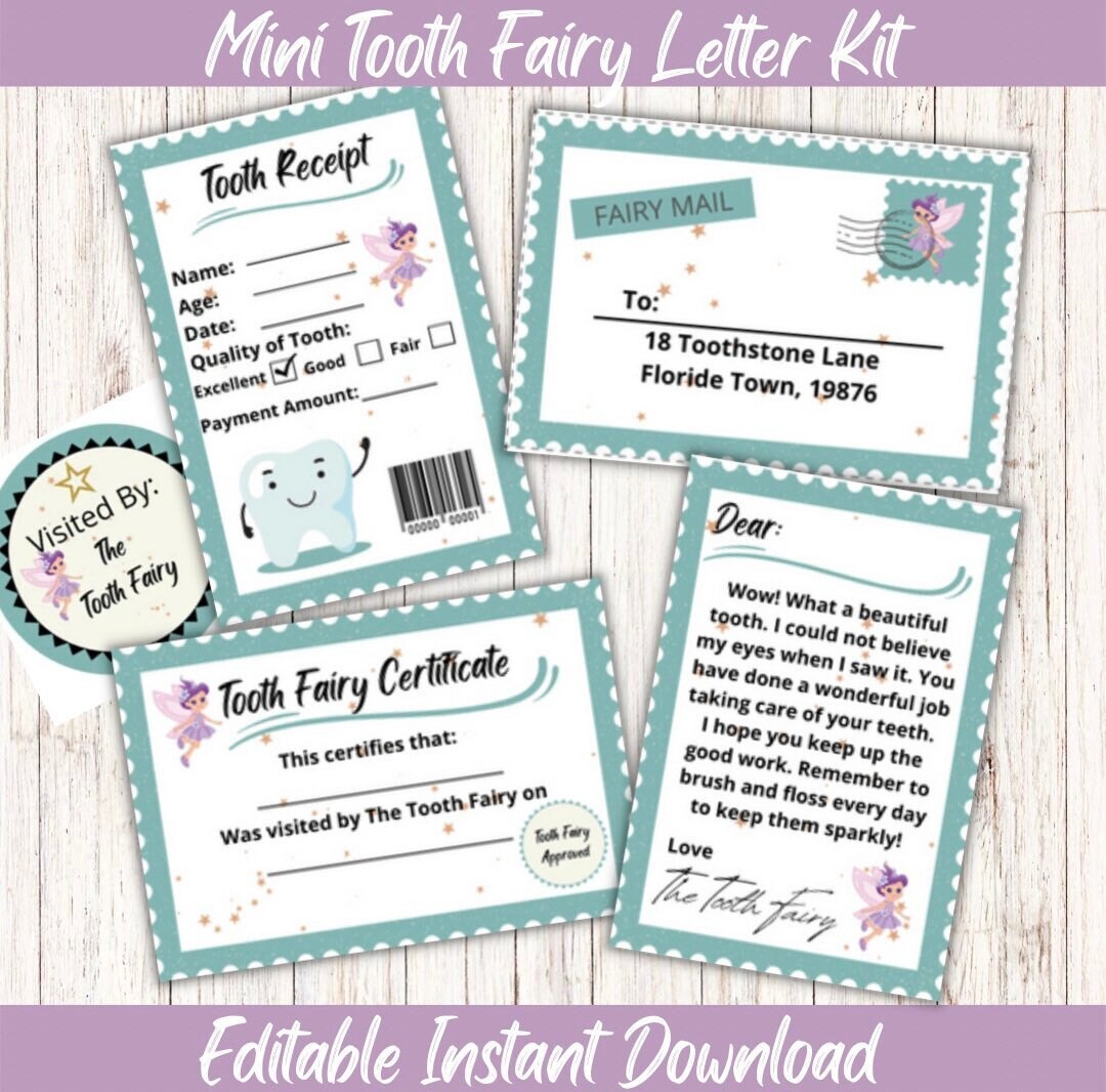 MINI Tooth Fairy Letter & Envelope Kit for Children | INSTANT Edit ...