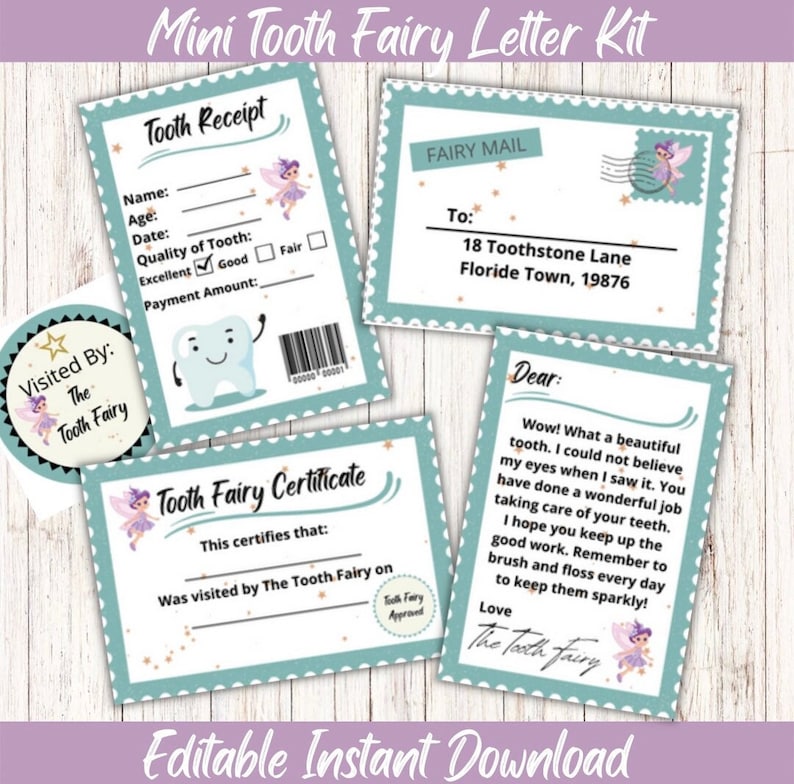 MINI Tooth Fairy Letter & Envelope Kit for Children INSTANT - Etsy