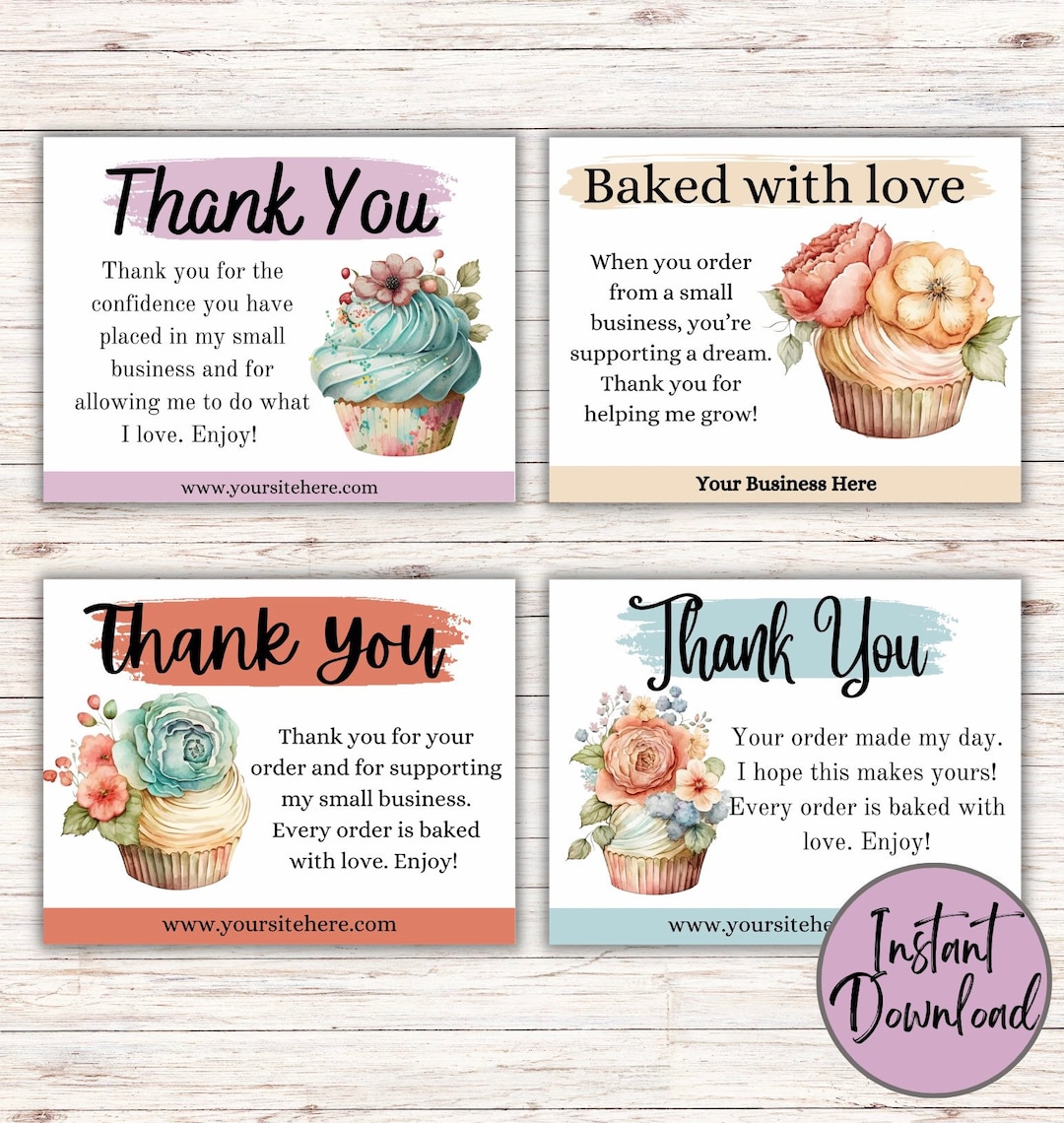 Small Business Thank You Cards | Bakery Shop Owner | Instant Download ...