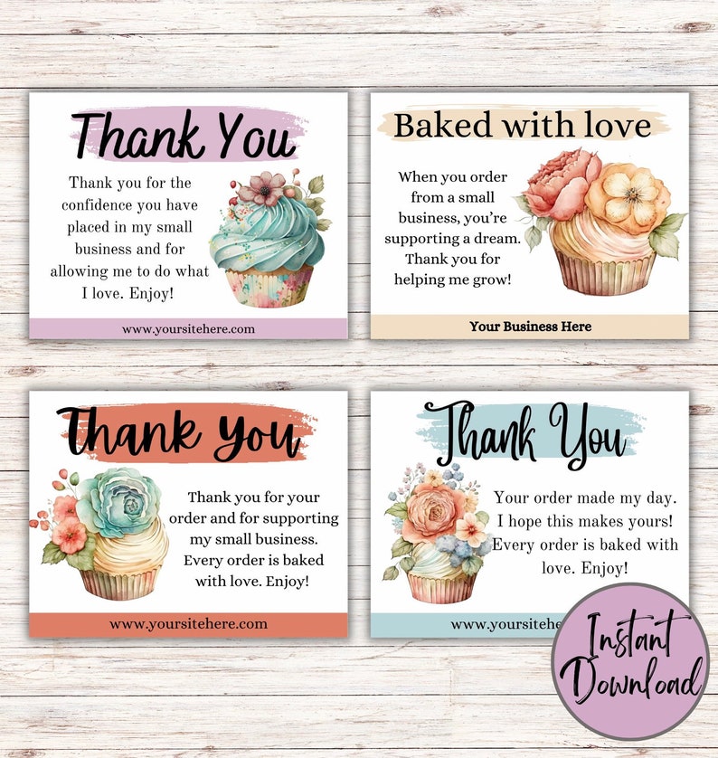 Small Business Thank You Cards | Bakery Shop Owner | Instant Download ...