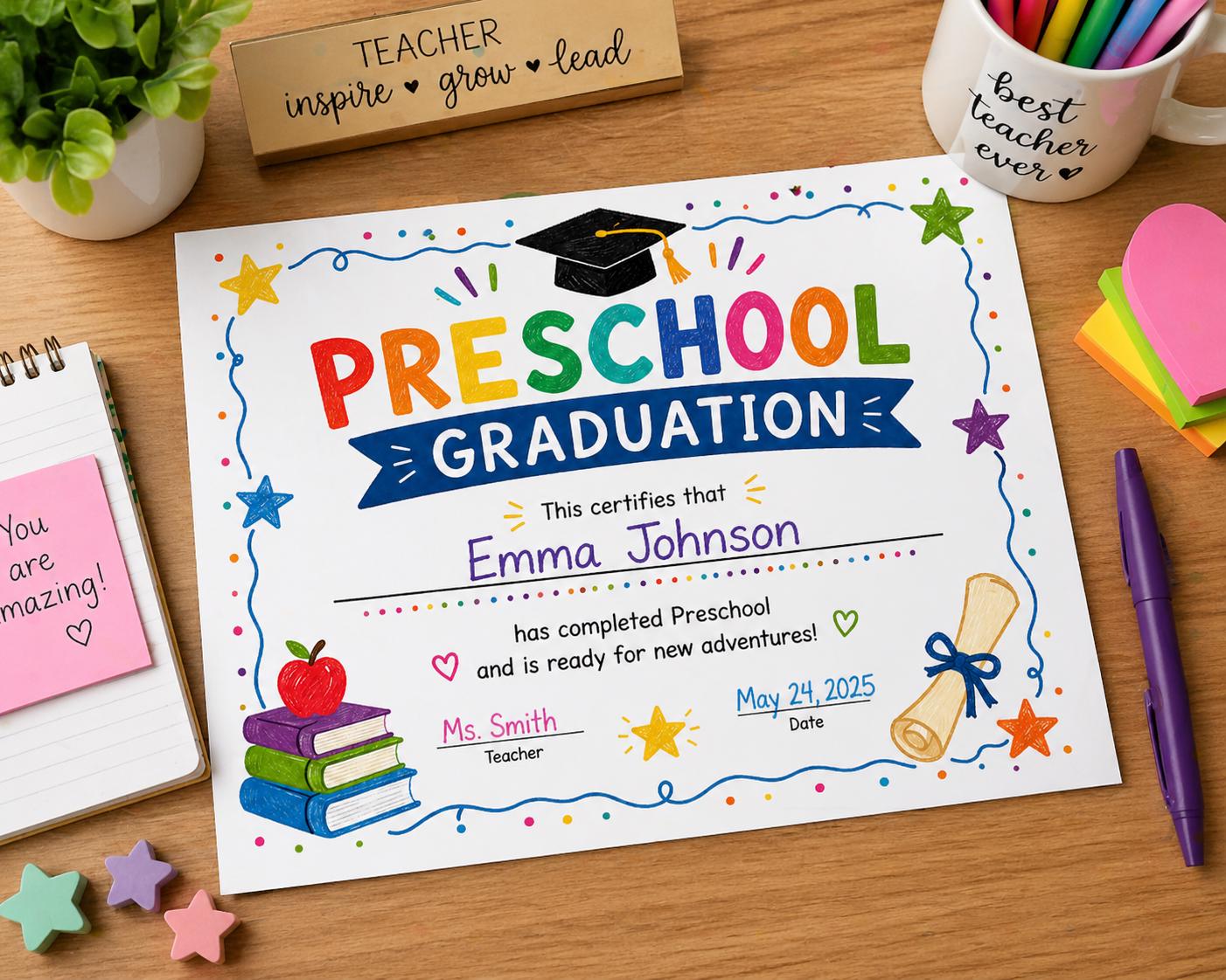 Preschool Graduation Certificate Printable | Instant Download PDF ...