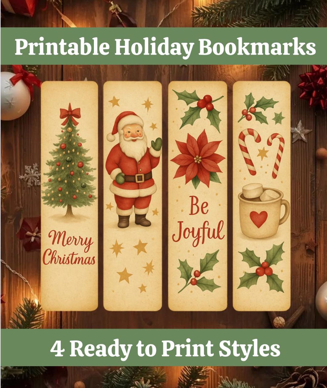 Printable Christmas Bookmarks – 4 Festive Designs | Ready-to-print PDF ...