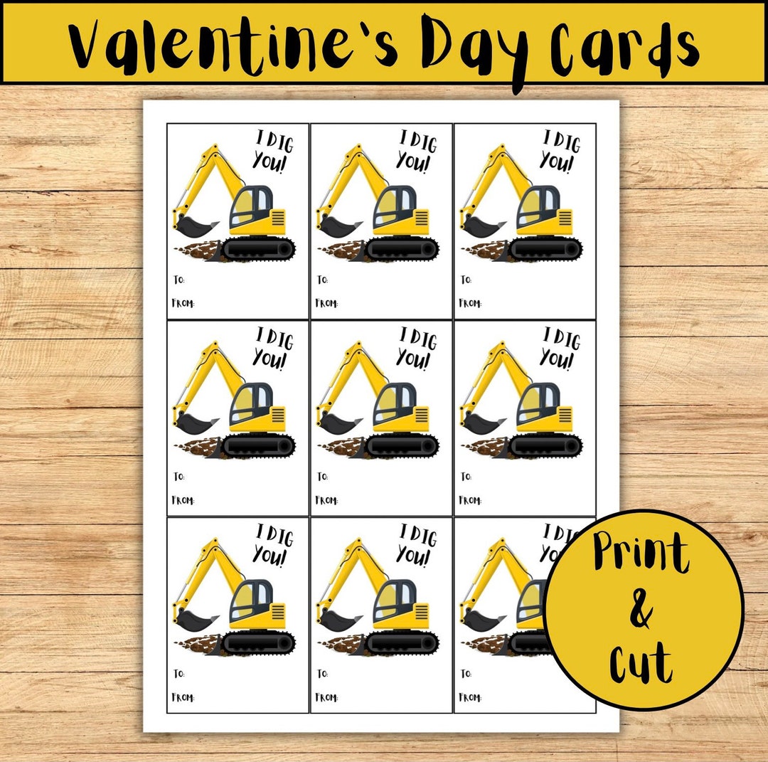 Valentines Day Cards Instant Download Printable Kids I Dig You DIY ...