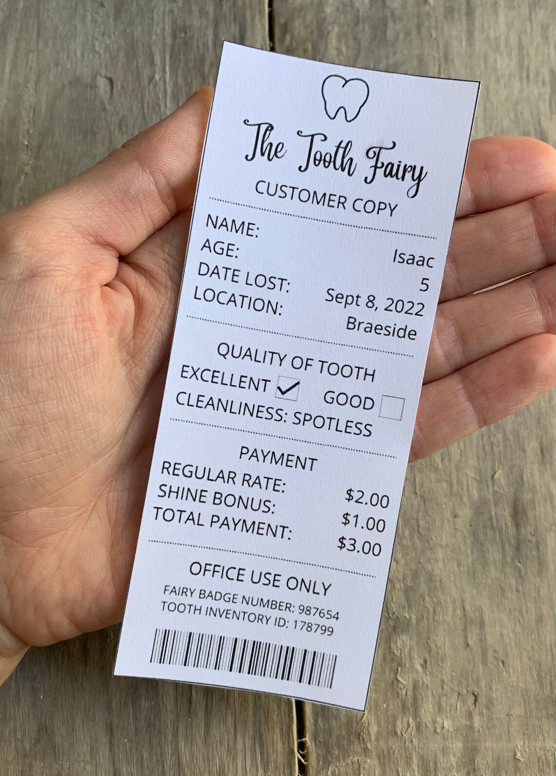 Tooth Fairy Receipt Instant Download Printable Tooth - Etsy