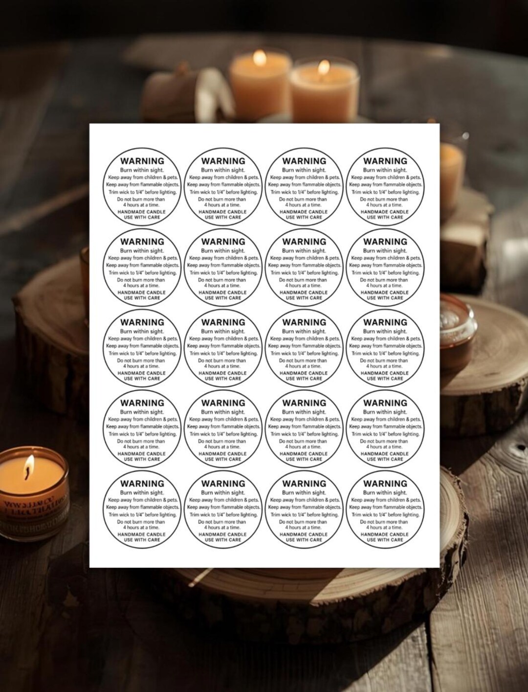 Candle Warning Labels Printable | Round Candle Safety Labels | 20 per ...