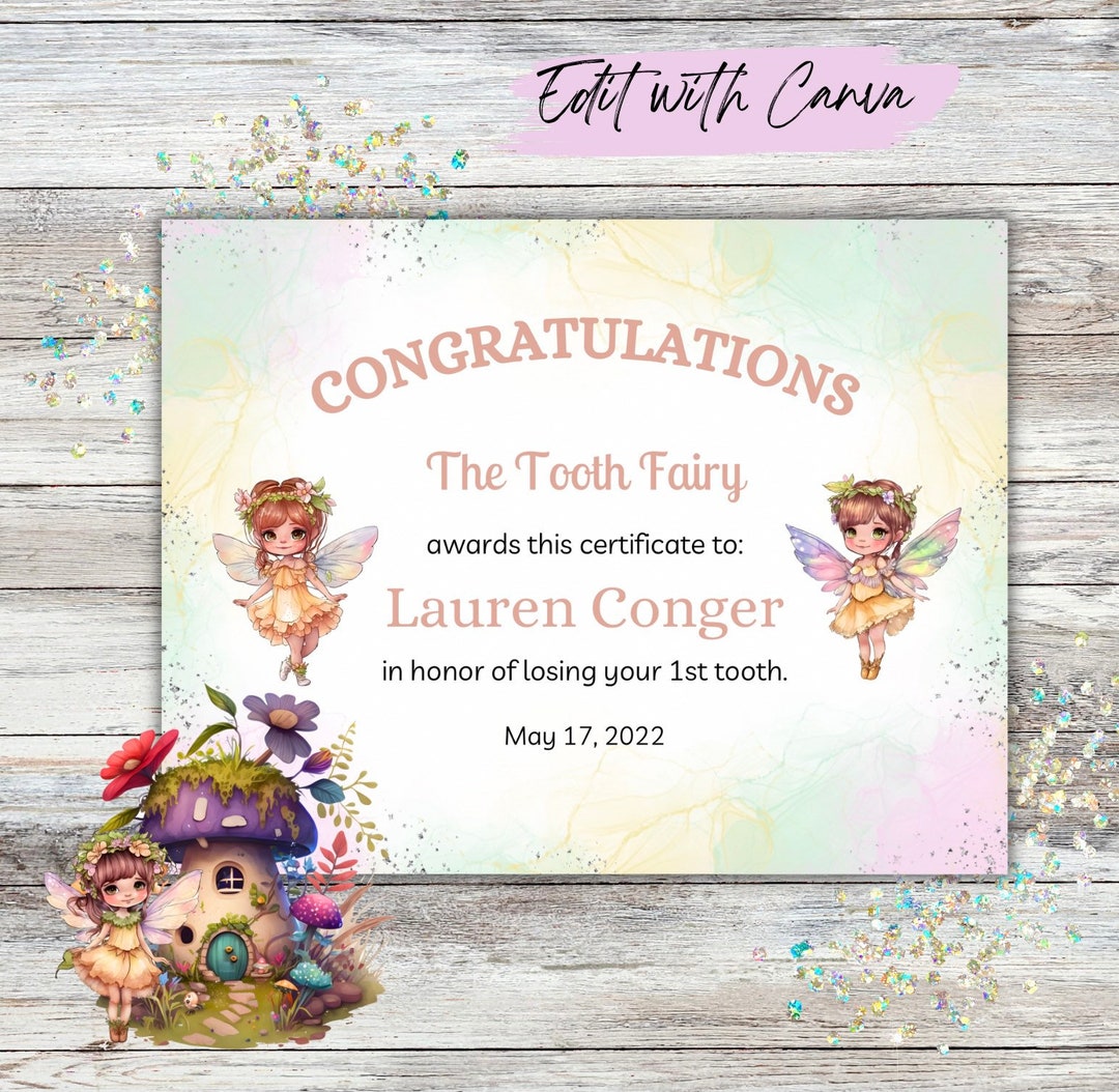 Tooth Fairy Certificate | First Lost Tooth | Editable | Custom | Fairy ...