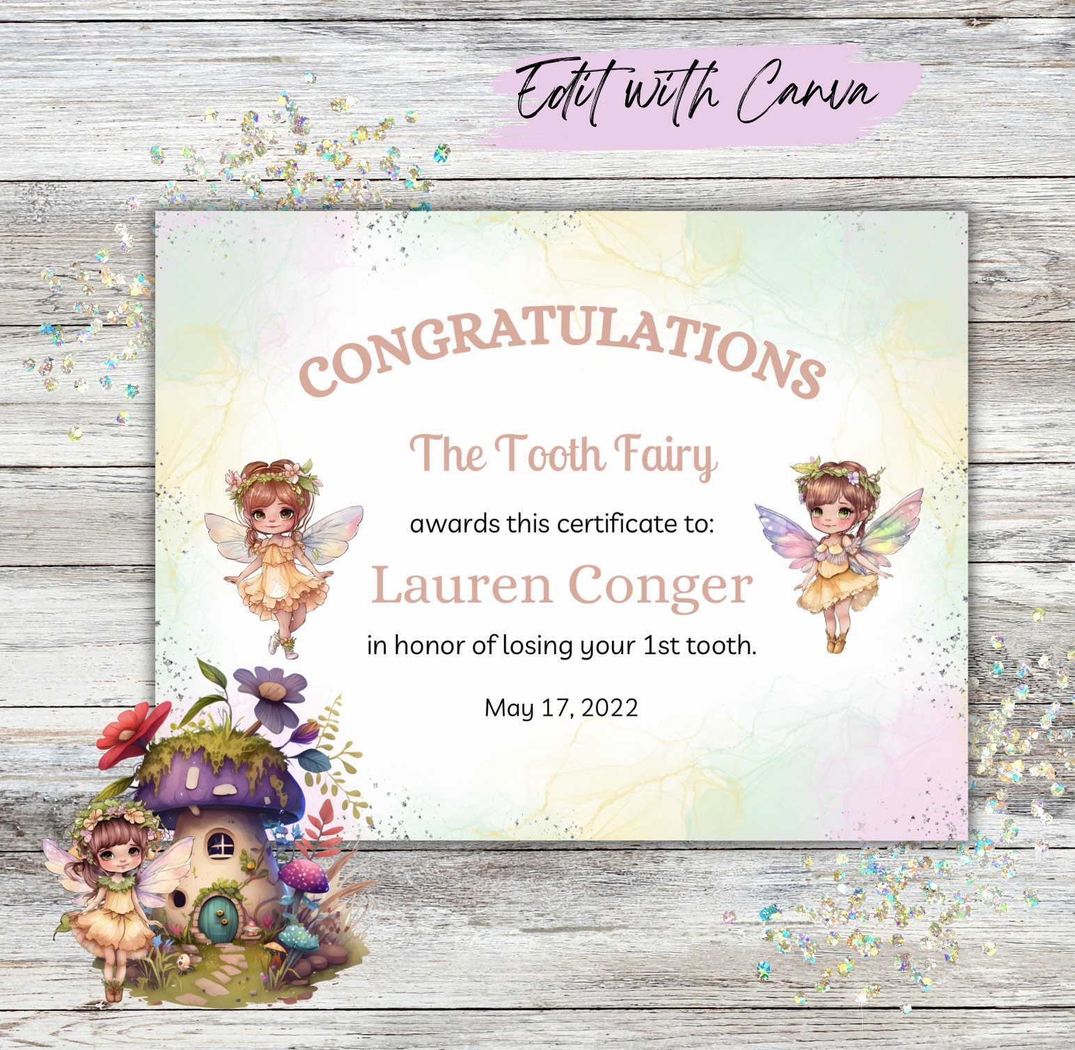 Tooth Fairy Certificate First Lost Tooth Editable Custom - Etsy