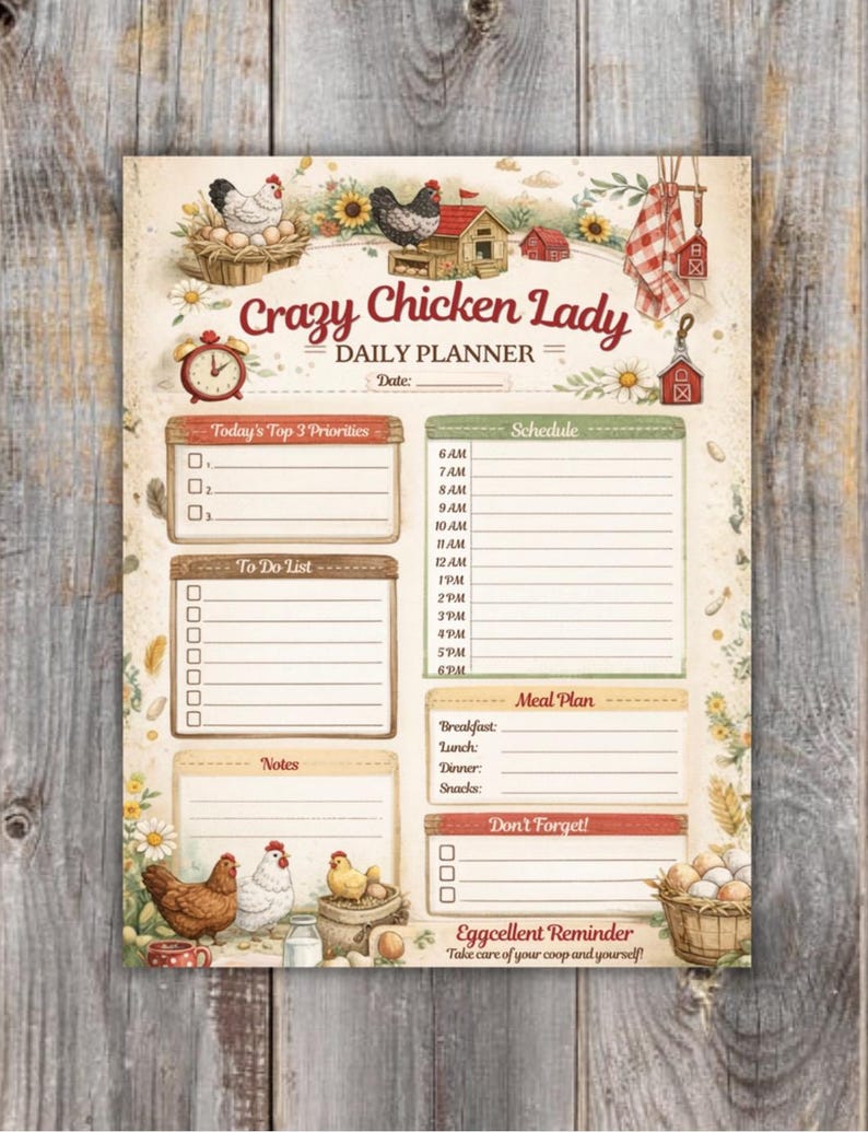 Crazy Chicken Lady Daily Planner Printable | Chicken Lover Gift | Farm ...