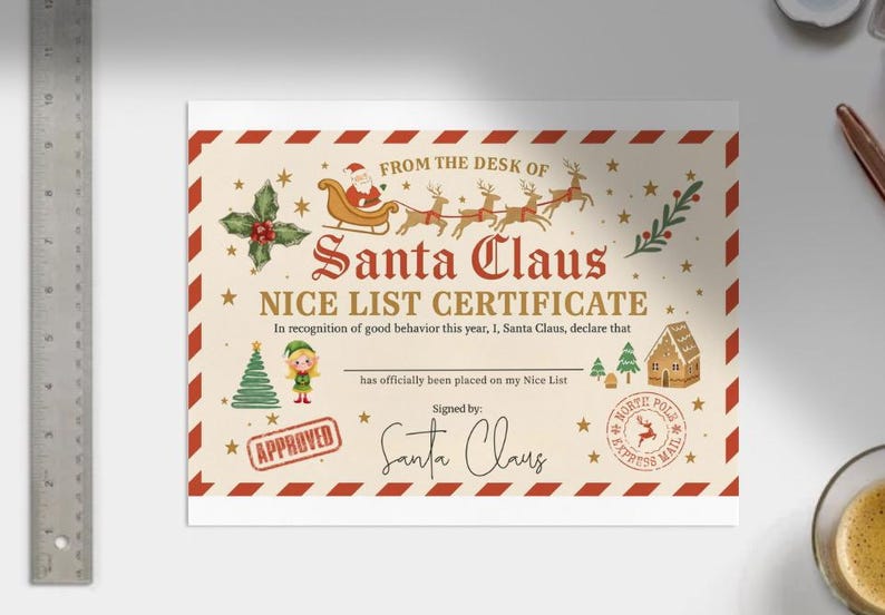 Printable Nice List Certificate From Santa Claus | Instant Download ...