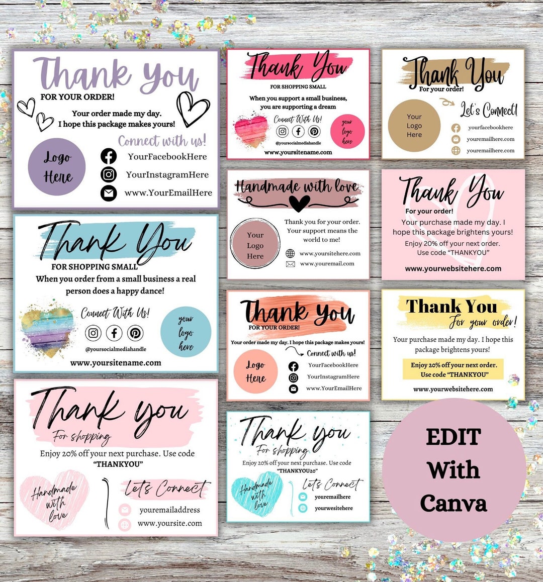 10 Small Business Thank You Cards | Instant Download | Package Inserts ...