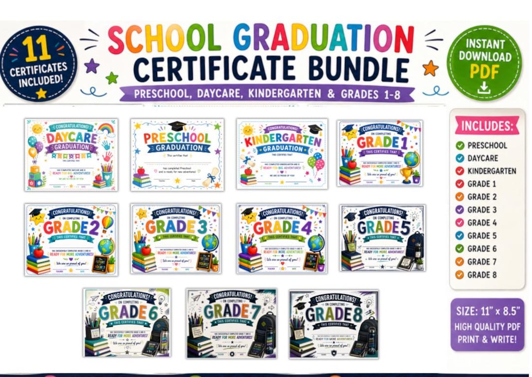 School Graduation Certificate Bundle | Preschool, Daycare, Kindergarten ...